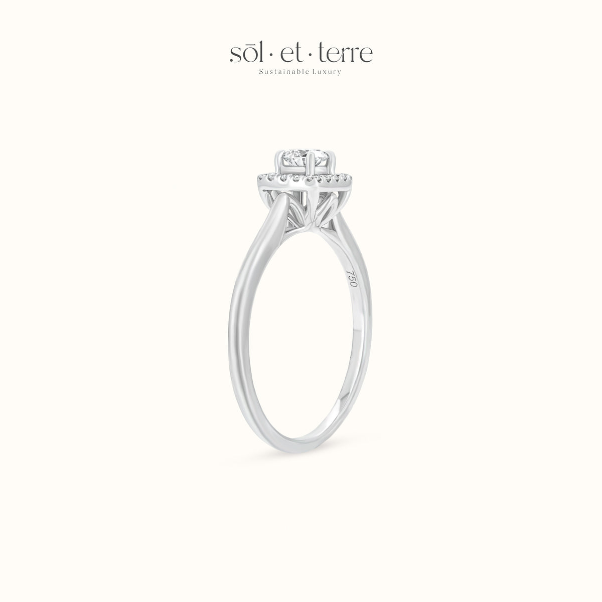 Round Diamond Ring with Squared Halo | Sol et Terre