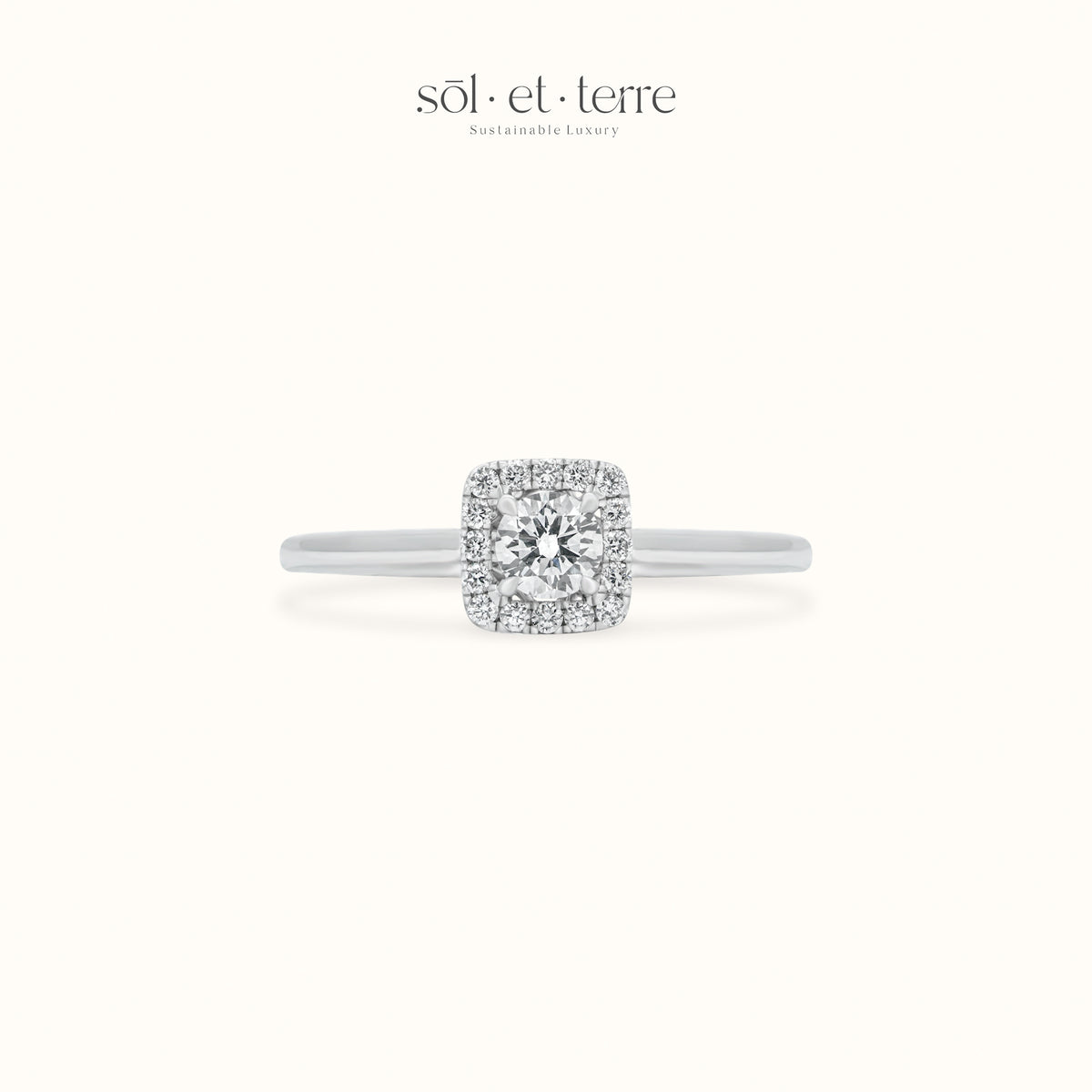 Round Diamond Ring with Squared Halo | Sol et Terre